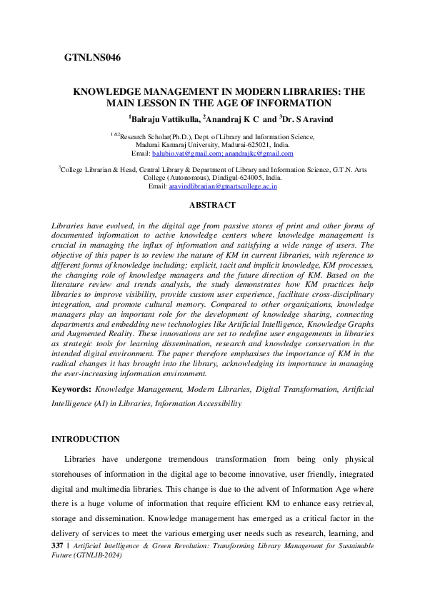 (PDF) KNOWLEDGE MANAGEMENT IN MODERN LIBRARIES