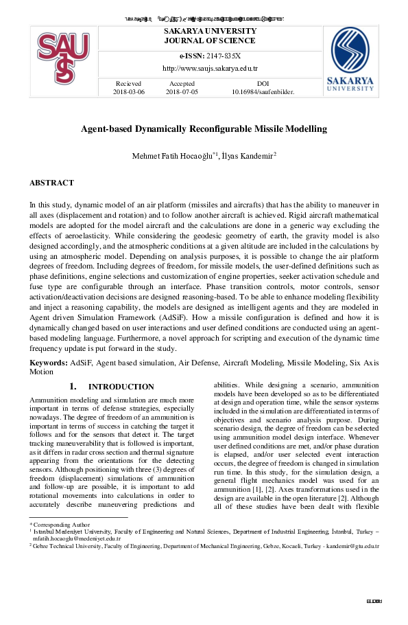 (PDF) Agent-Based Dynamically Reconfigurable Missile Modelling