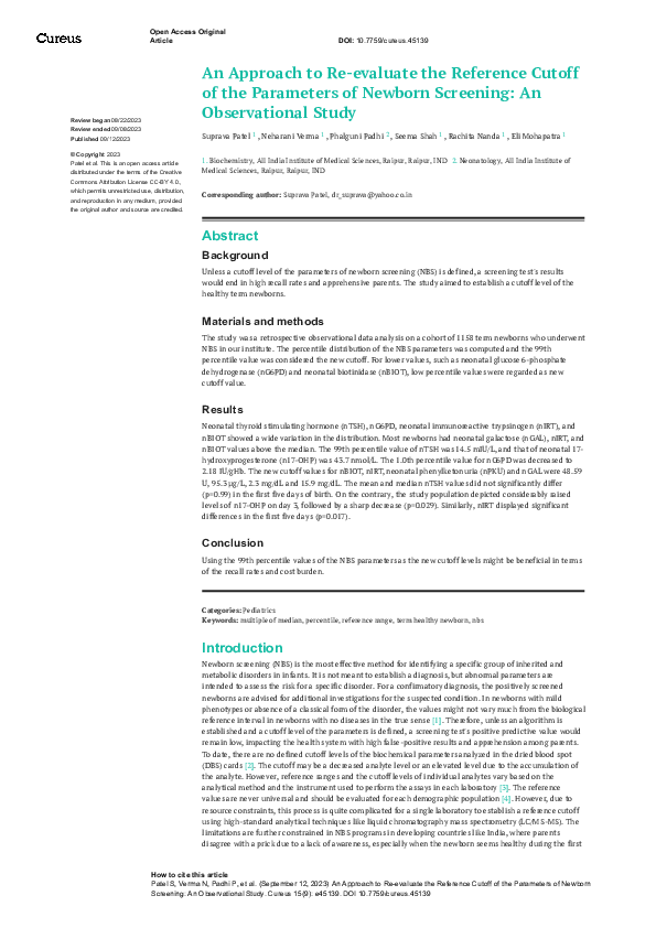 (PDF) An Approach to Re-evaluate the Reference Cutoff of the Parameters ...