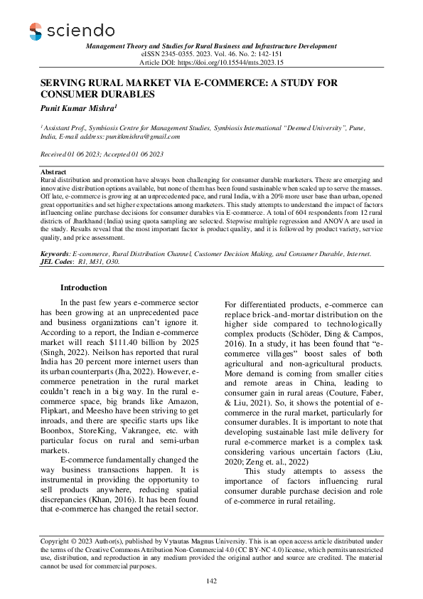 (PDF) Serving Rural Market via E-Commerce: A Study for Consumer Durables