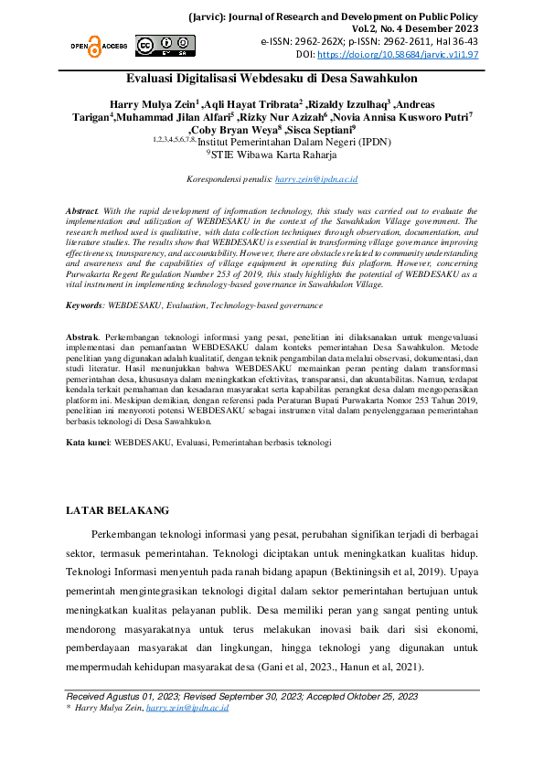 (PDF) Evaluasi Digitalisasi Webdesaku di Desa Sawahkulon | sisca septiani - Academia.edu