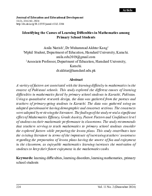 (PDF) Identifying the Causes of Learning Difficulties in Mathematics ...