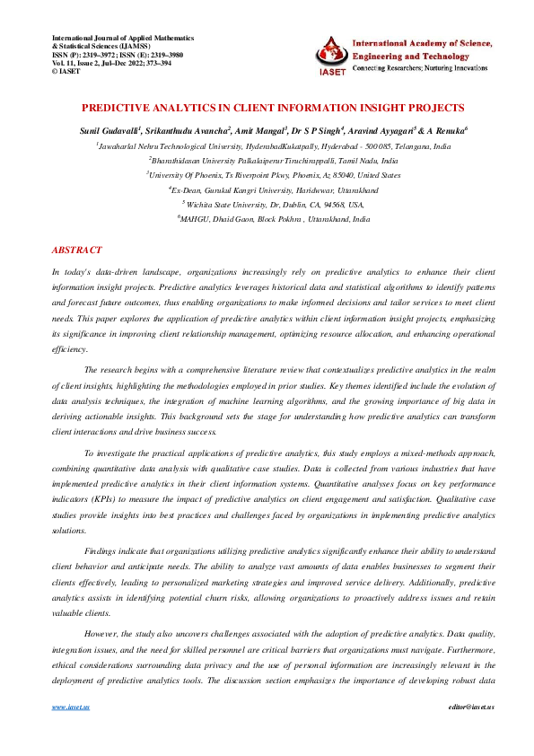 (PDF) PREDICTIVE ANALYTICS IN CLIENT INFORMATION INSIGHT PROJECTS
