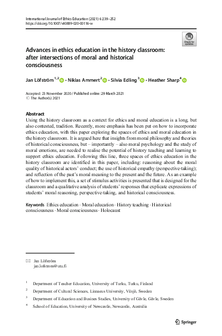 (PDF) Advances in ethics education in the history classroom: after ...