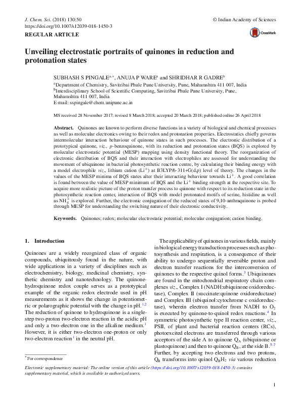 (PDF) Unveiling electrostatic portraits of quinones in reduction and ...