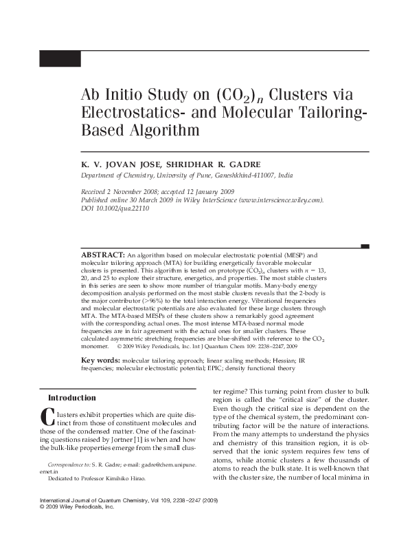 (PDF) Ab initio study on (CO2 ) n clusters via electrostatics- and molecular tailoring-based ...