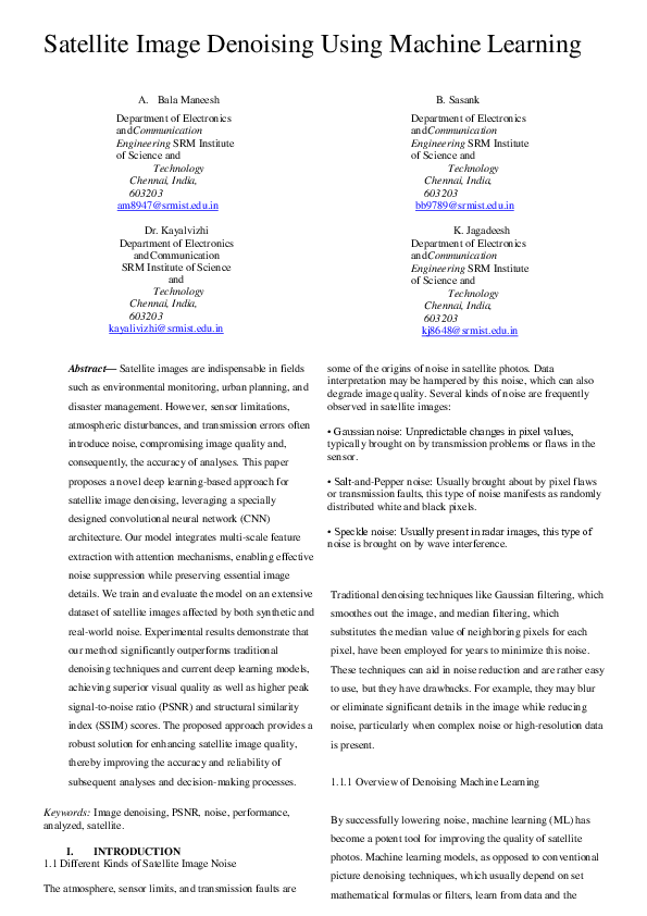 (PDF) Satellite Image Denoising Using Machine Learning