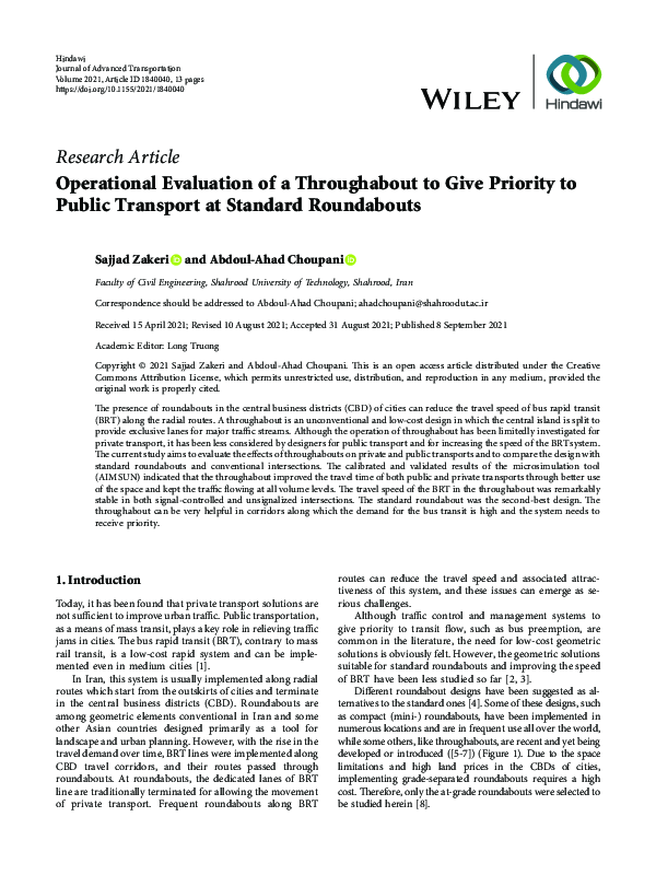 (PDF) Operational Evaluation of a Throughabout to Give Priority to ...