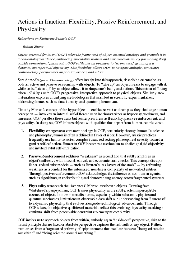 (PDF) Actions in Inaction: Flexibility, Passive Reinforcement, and ...