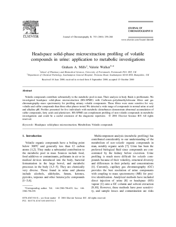 (PDF) Headspace solid-phase microextraction profiling of volatile compounds in urine ...