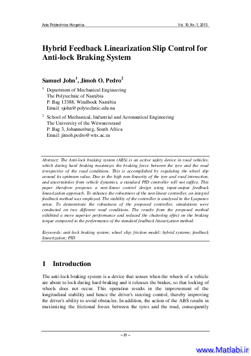 (PDF) Hybrid Feedback Linearization Slip Control for Anti-lock Braking System | Samuel John ...