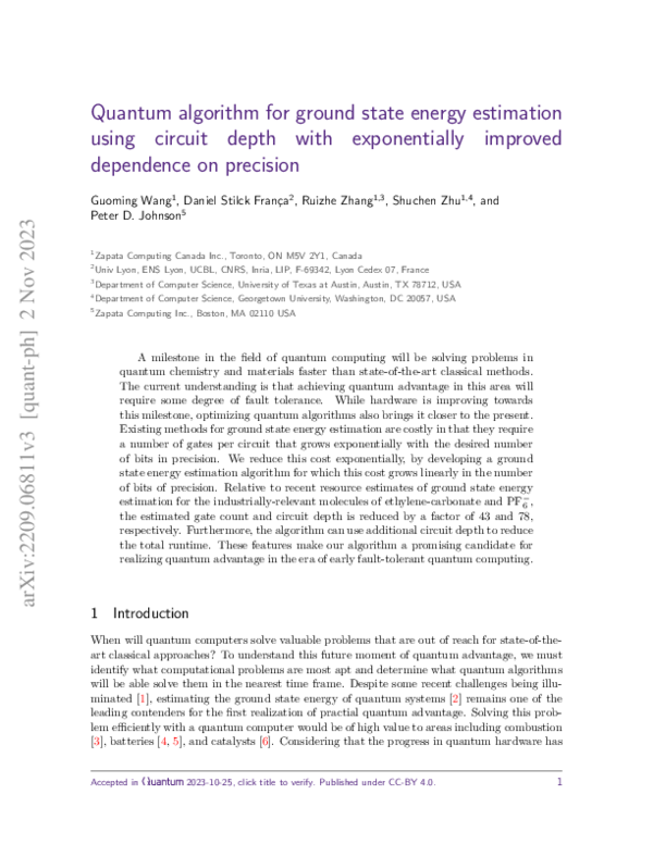 Pdf Quantum Algorithm For Ground State Energy Estimation Using