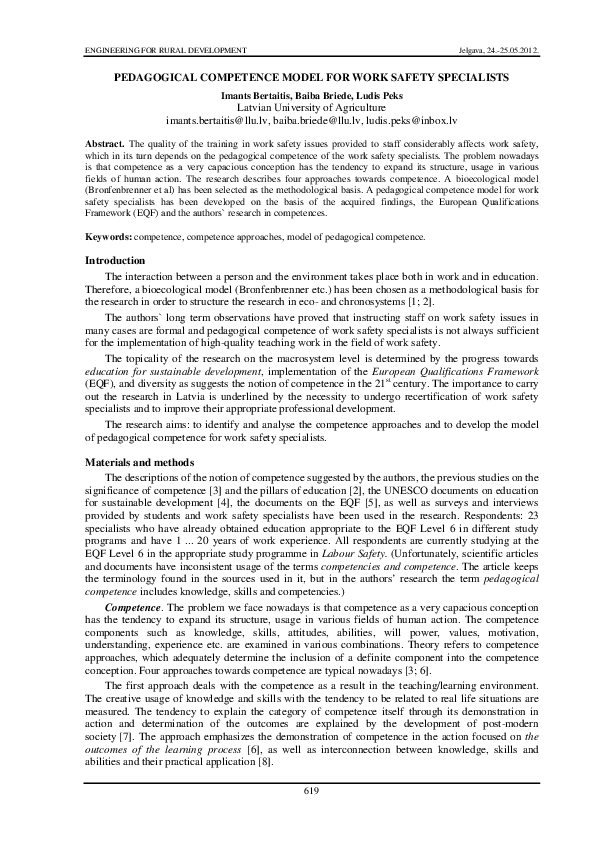 (PDF) Pedagogical Competence Model for Work Safety Specialists