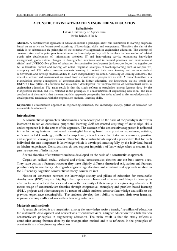 (PDF) A constructivist approach in engineering education