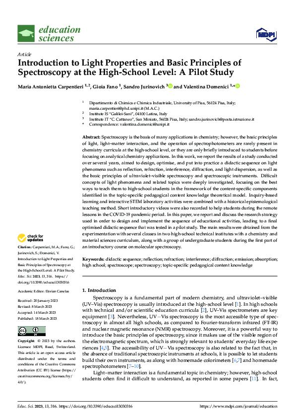 (PDF) Introduction to Light Properties and Basic Principles of Spectroscopy at the High-School ...
