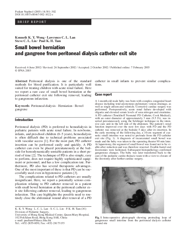 (PDF) Small bowel herniation and gangrene from peritoneal dialysis ...