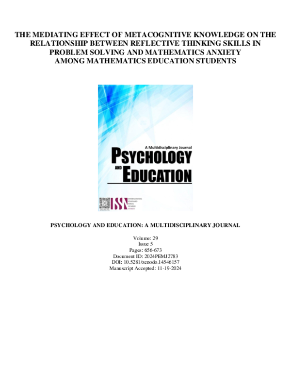 (PDF) The Mediating Effect of Metacognitive Knowledge on the Relationship Between Reflective ...