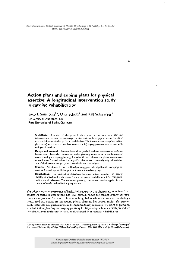 (PDF) Action plans and coping plans for physical exercise: A ...