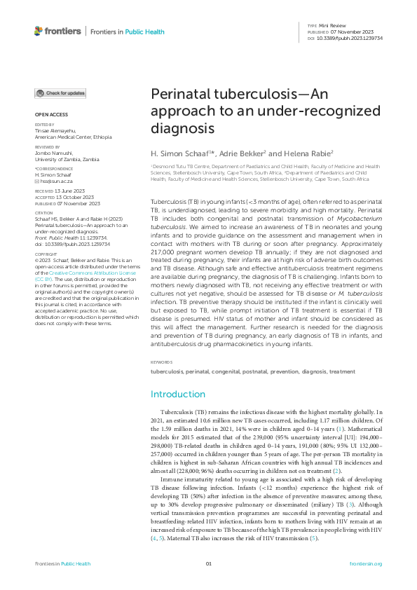 (PDF) Perinatal tuberculosis—An approach to an under-recognized diagnosis