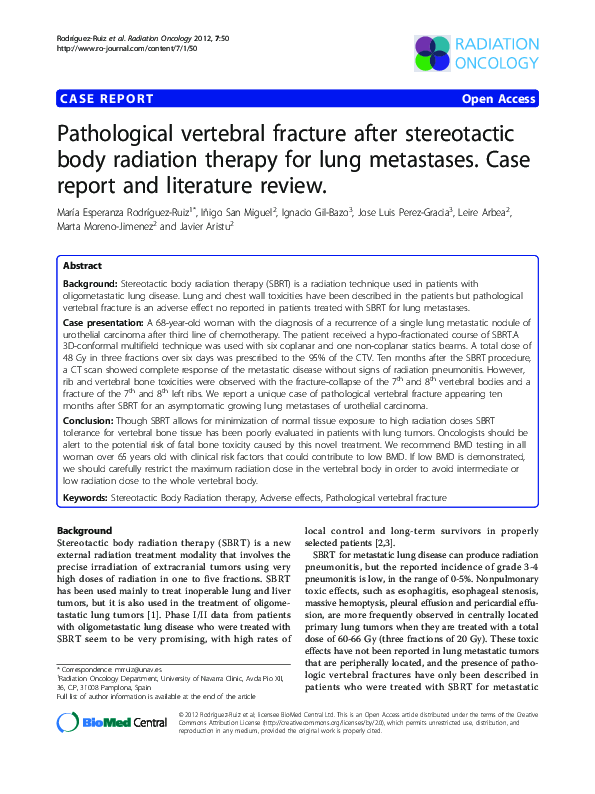 (PDF) Pathological vertebral fracture after stereotactic body radiation therapy for lung ...