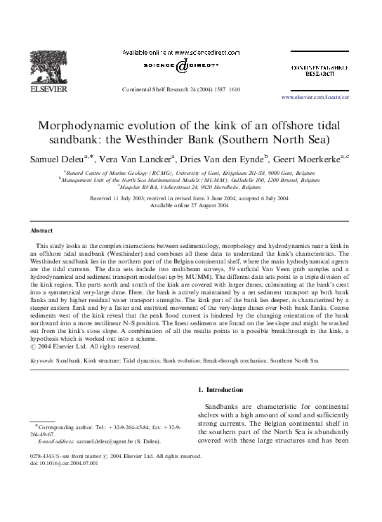 (PDF) Morphodynamic evolution of the kink of an offshore tidal sandbank ...