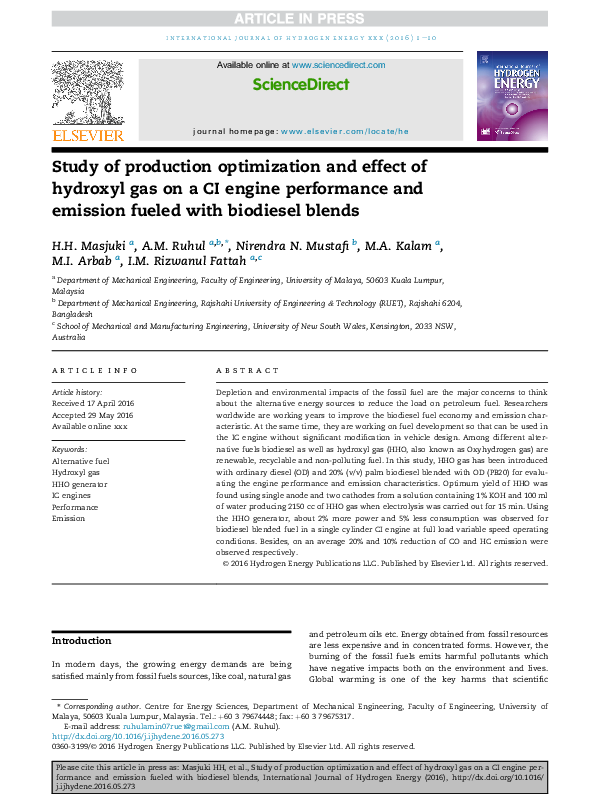 (PDF) Hydroxyl Gas Effects on Biodiesel Engine Emissions