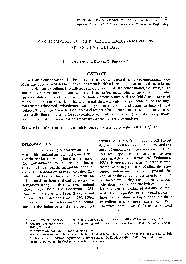 Performance of Reinforced Embankment on Muar Clay Deposit