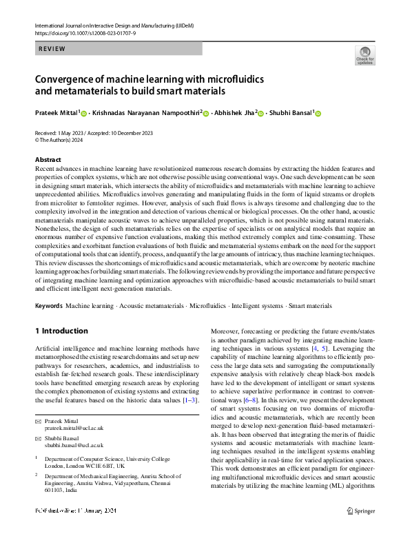 (PDF) Convergence of machine learning with microfluidics and ...