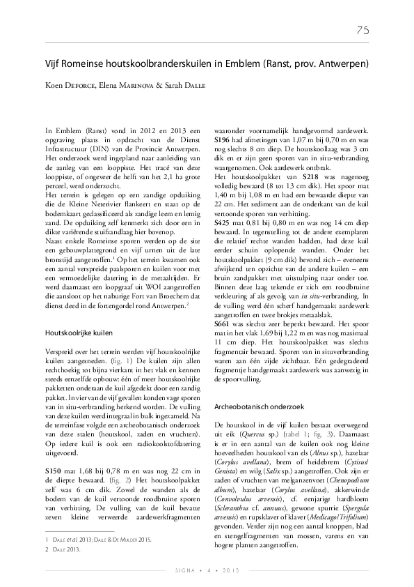 (PDF) Vijf Romeinse houtskoolbranderskuilen in Emblem (Ranst, prov ...
