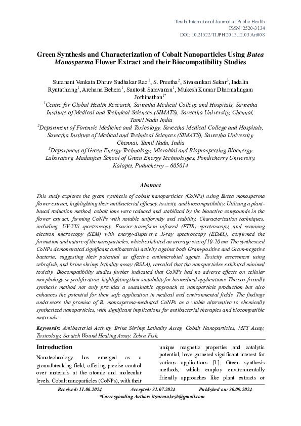 (PDF) Green Synthesis and Characterization of Cobalt Nanoparticles Using Butea Monosperma Flower ...