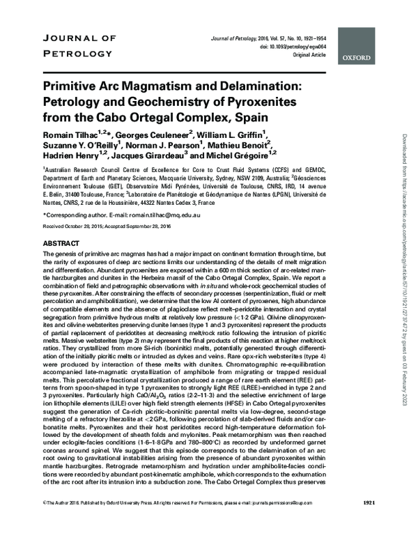 (PDF) Primitive Arc Magmatism and Delamination: Petrology and ...