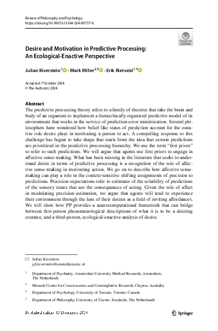(PDF) Desire and motivation in predictive processing: an ecological-enactive perspective