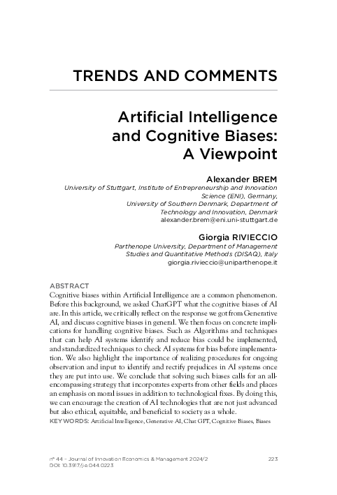 (PDF) Artificial Intelligence and Cognitive Biases: A Viewpoint