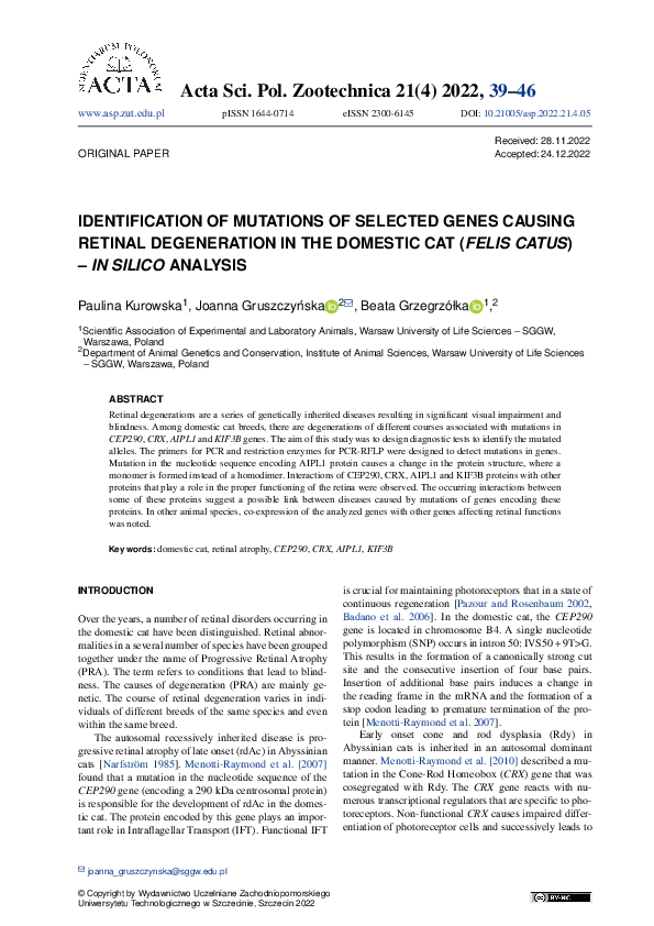 (PDF) Identification of mutations of selected genes causing retinal ...
