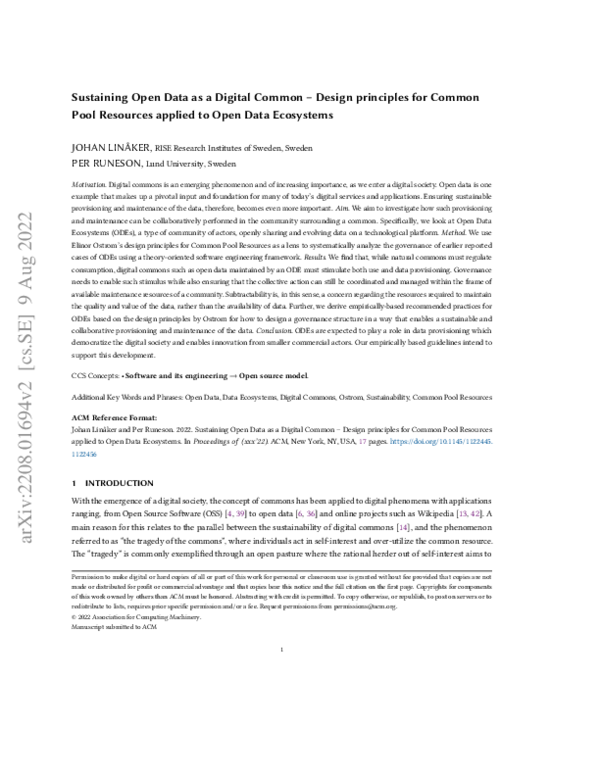(PDF) Sustaining Open Data as a Digital Common – Design principles for Common Pool Resources ...