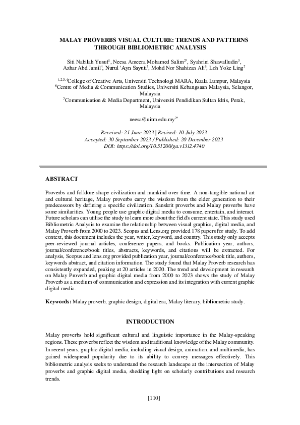 (PDF) Malay Proverbs Visual Culture: Trends and Patterns Through ...