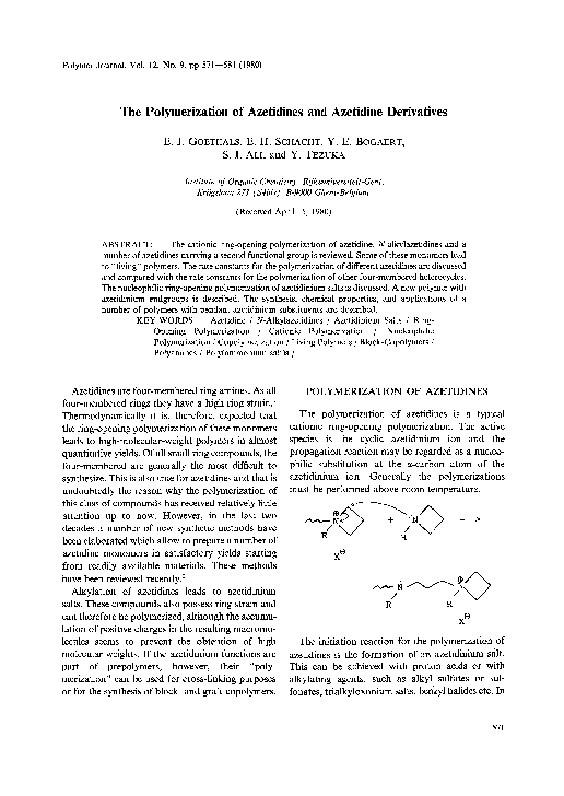 (PDF) The Polymerization of Azetidines and Azetidine Derivatives