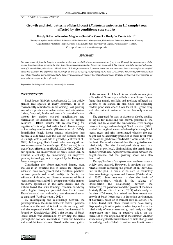 (PDF) Growth and yield patterns of black locust (Robinia pseudoacacia L ...