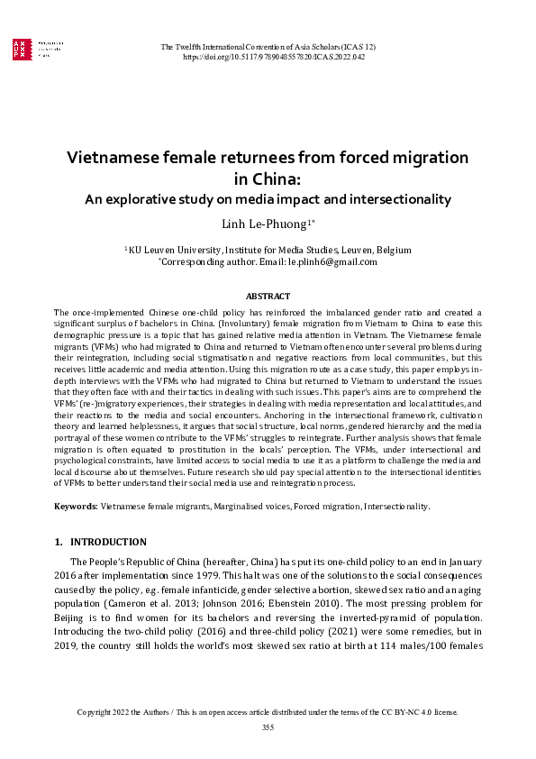 (PDF) Vietnamese female returnees from forced migration in China: An ...