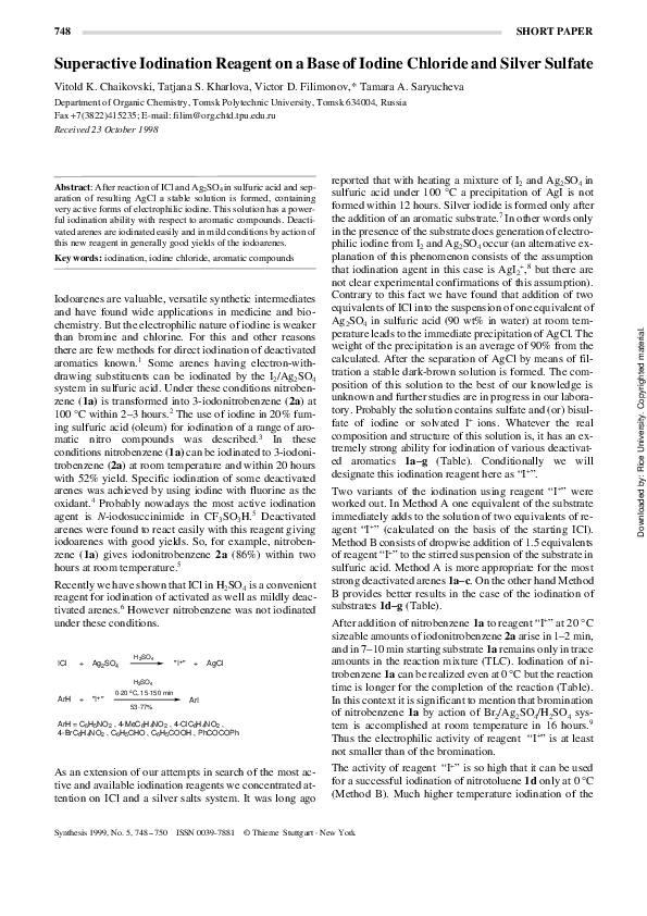 (PDF) Superactive Iodination Reagent on a Base of Iodine Chloride and ...