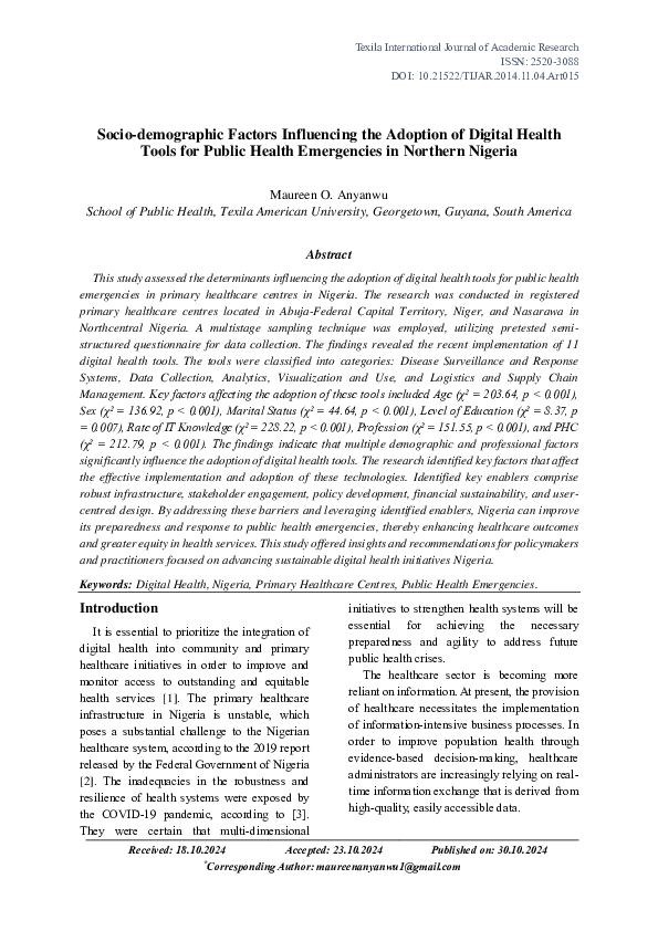 (PDF) Socio-demographic Factors Influencing the Adoption of Digital Health Tools for Public ...