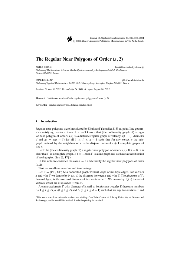 (PDF) The Regular Near Polygons of Order (s, 2)