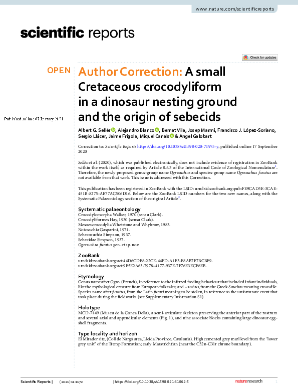 (PDF) Author Correction: A small Cretaceous crocodyliform in a dinosaur ...