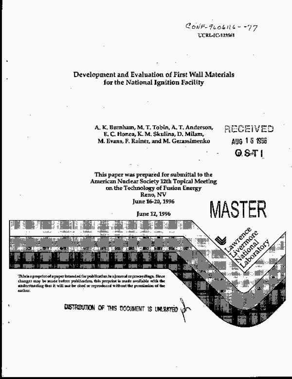 (PDF) Development and Evaluation of First Wall Materials for the ...