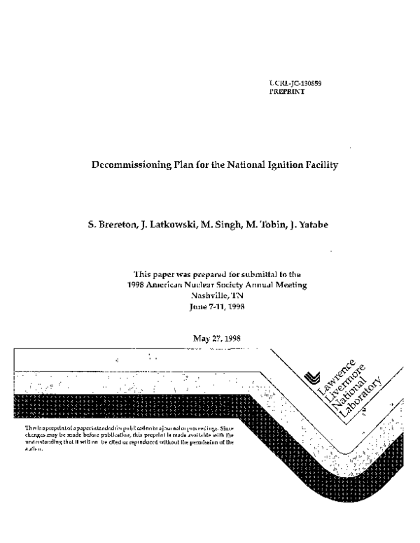 (PDF) Decommissioning Plan for the National Ignition Facility
