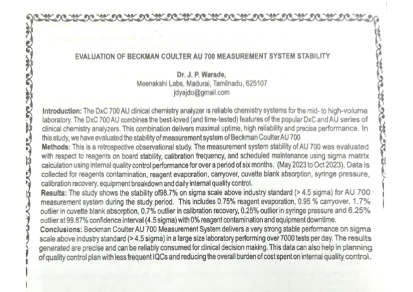 (PDF) Evaluation of Beckman Coulter AU 700 Measurement System Stability