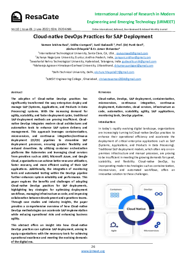 (PDF) Cloud native DevOps Practices for SAP Deployment