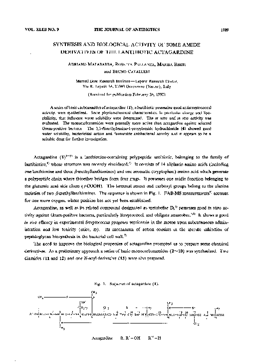 (PDF) Synthesis and biological activity of some amide derivatives of the lantibiotic actagardine