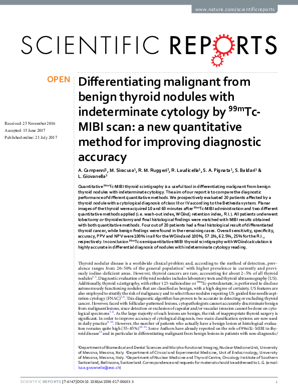 (PDF) Differentiating malignant from benign thyroid nodules with indeterminate cytology by 99mTc ...