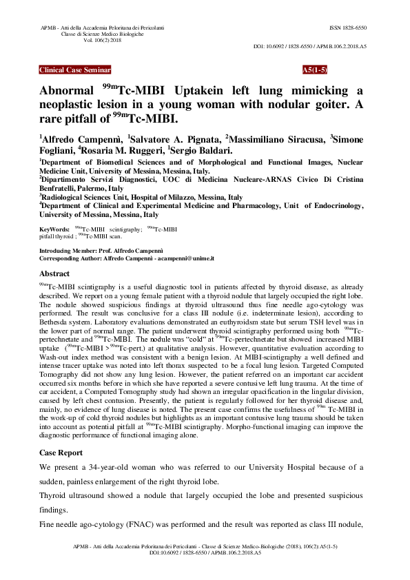 (PDF) Abnormal 99mTc-MIBI Uptakein left lung mimicking a neoplastic ...